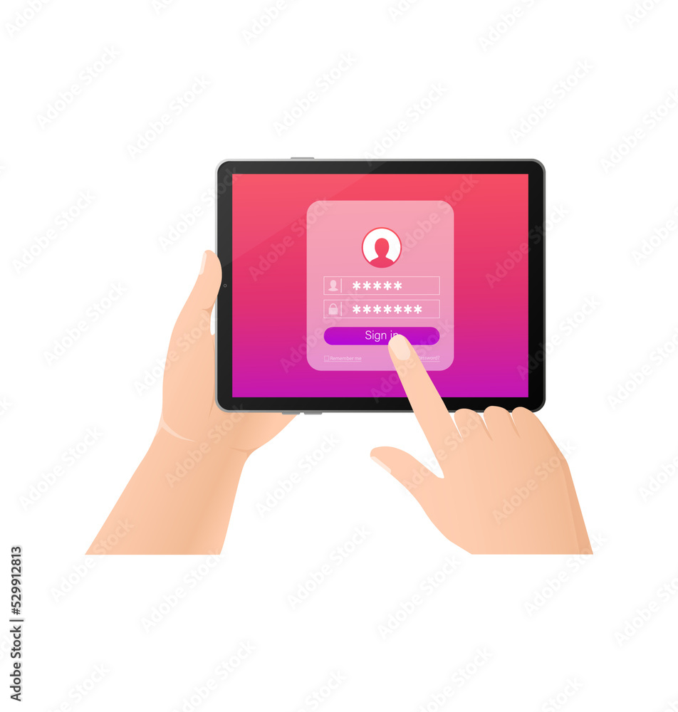 ภาพประกอบสต็อก Log in tablet hands, great design for any purposes ...