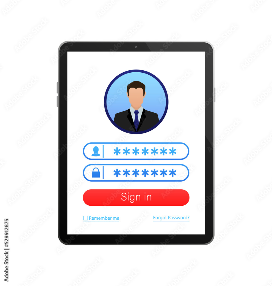 Log in tablet hands, great design for any purposes. Vector illustration ...