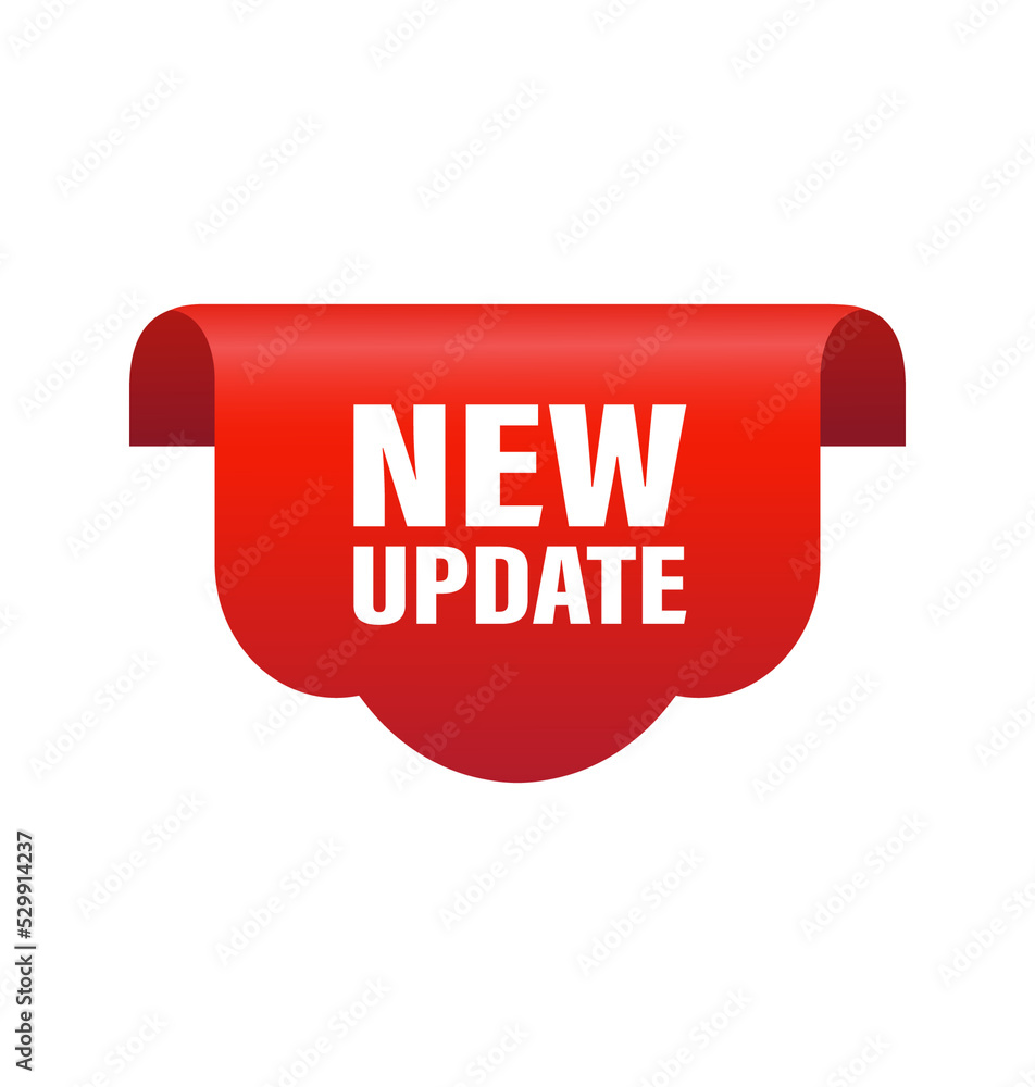 ภาพประกอบสต็อก New update red ribbon isolated on white background. Red ...