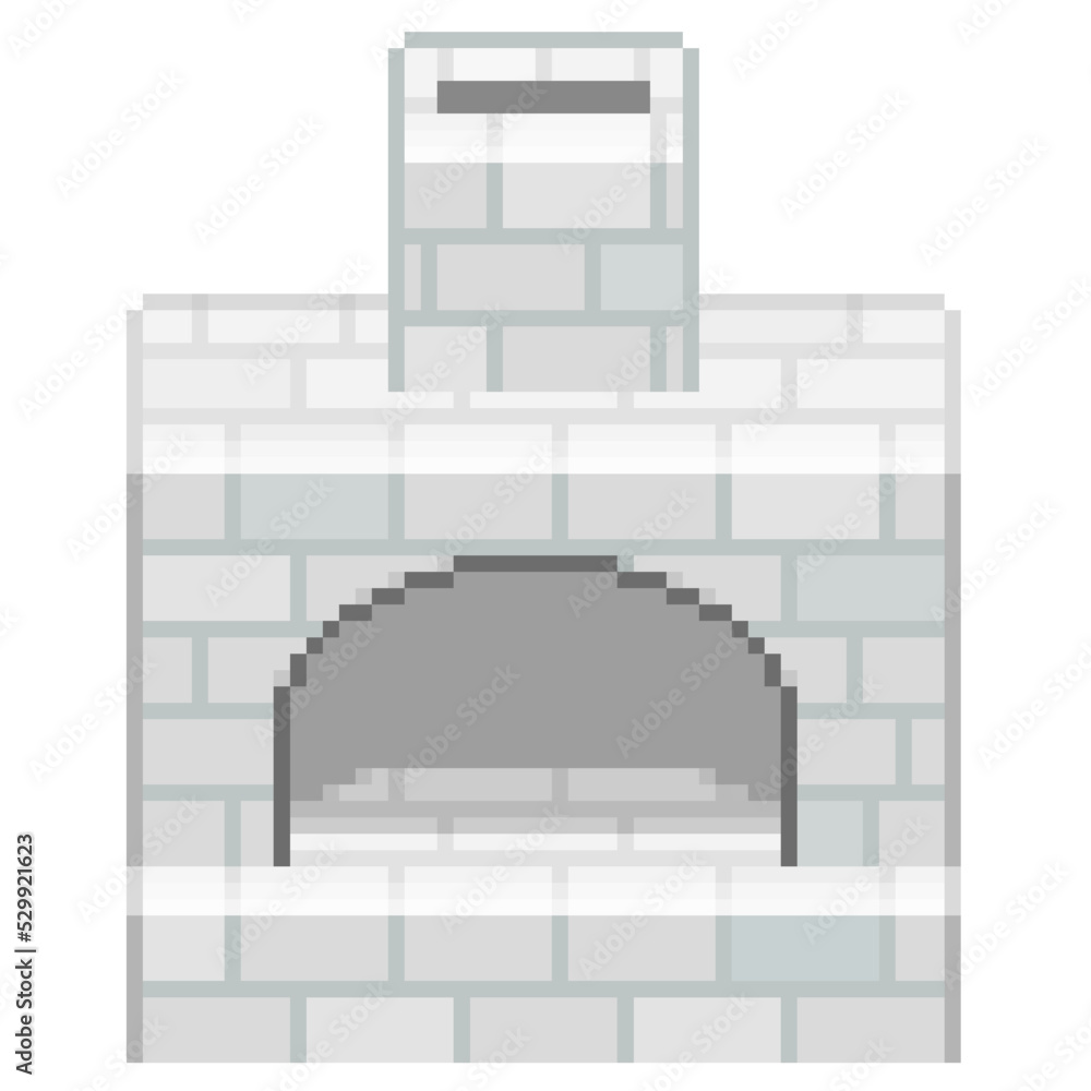 An 8-bit retro-styled pixel-art illustration of a white brick furnace ...