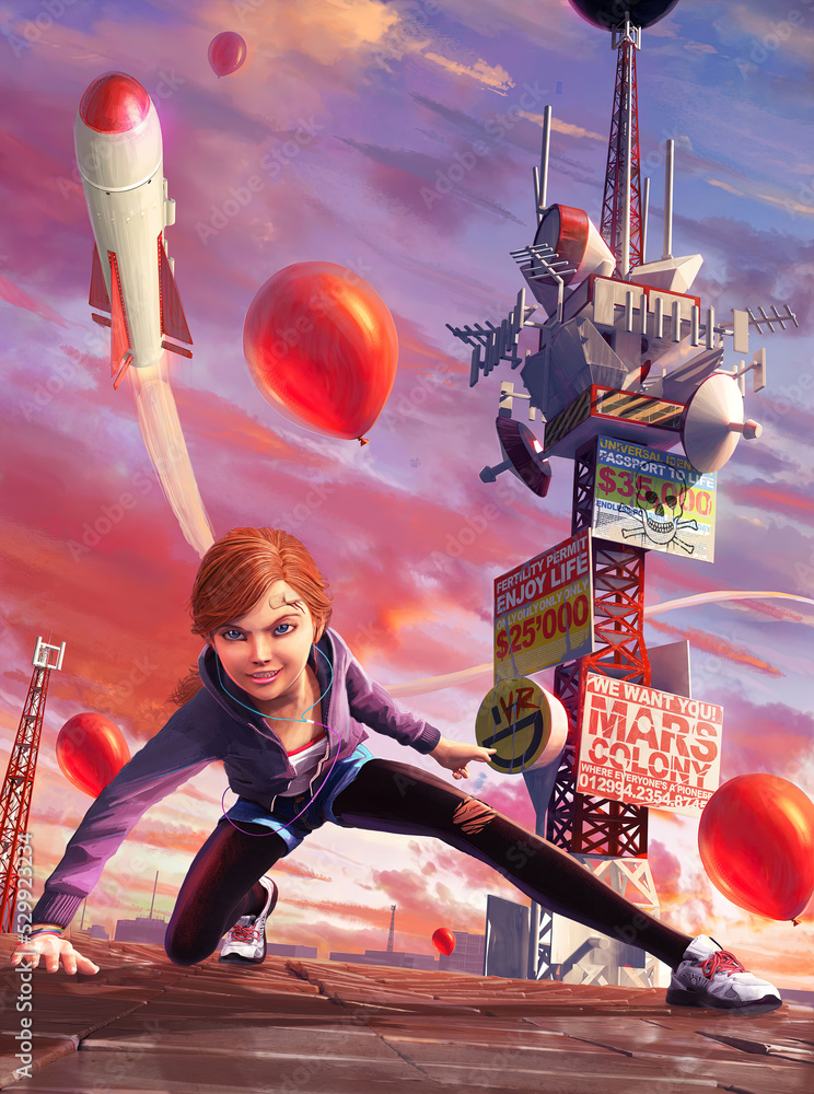 Digital illustration featuring a completely fictional character and ...