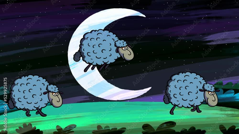 Sheep 2 sleep. Cartoon sheep walking at night from left to right and ...