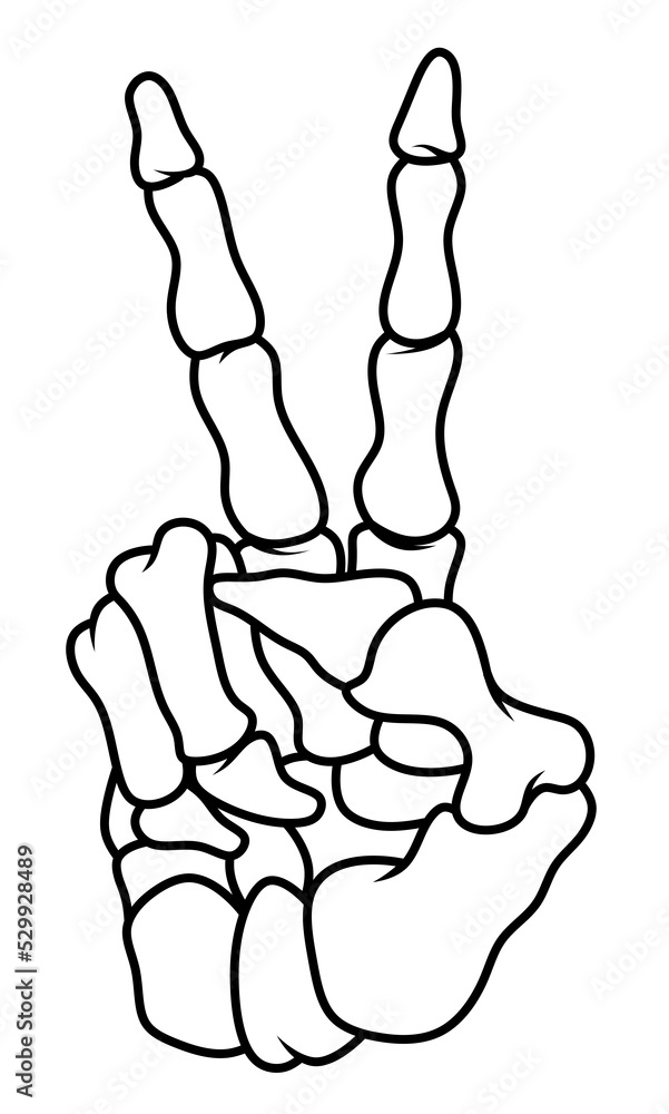 Human bones. Skeleton hand clipart. Skelen's hand shows the peace sign ...