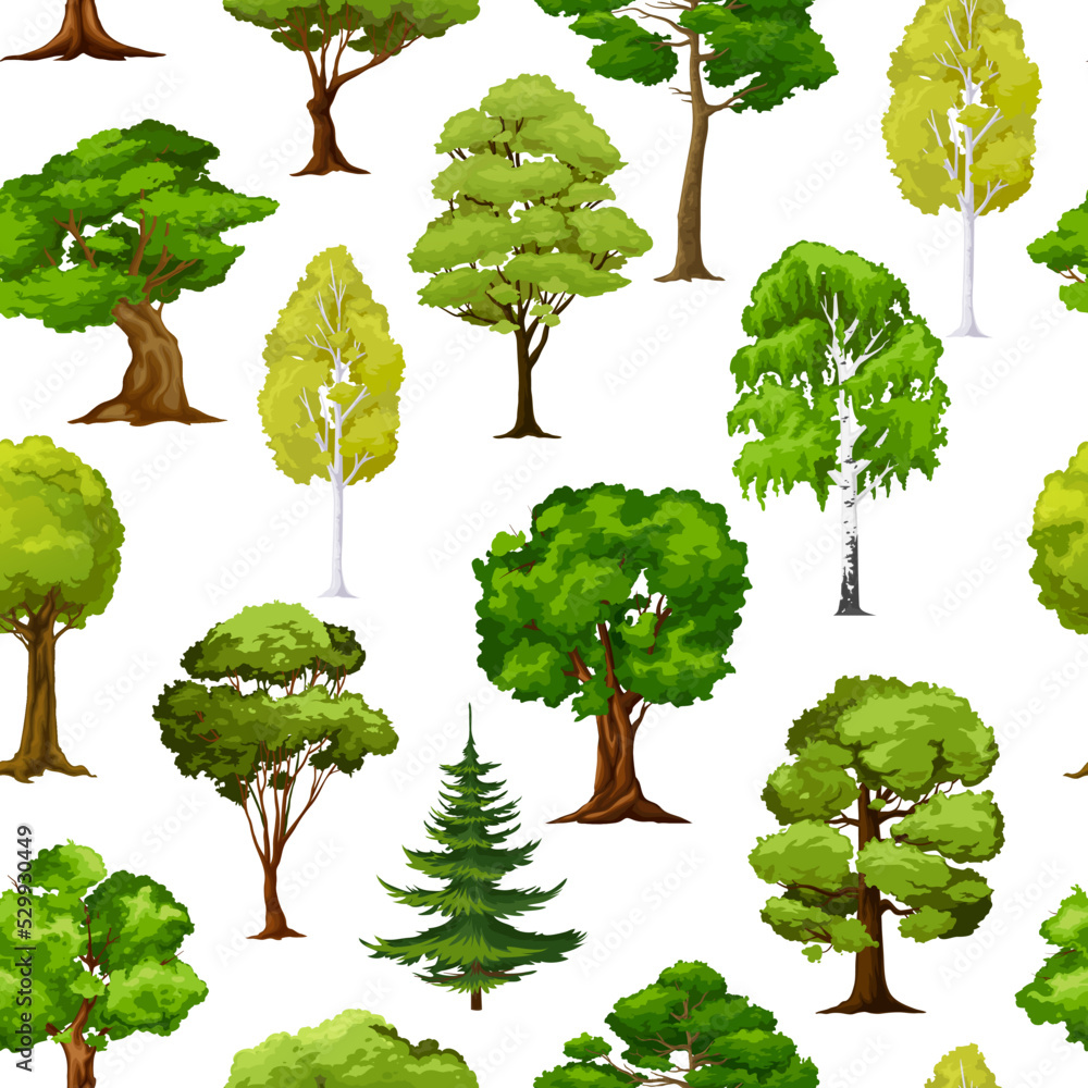 Cartoon forest and garden green trees, seamless pattern background ...