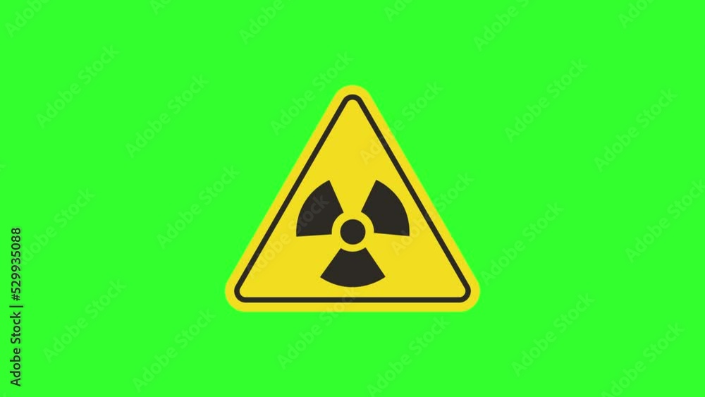 2D Animated radiation hazard warning black and yellow signs in triangle ...