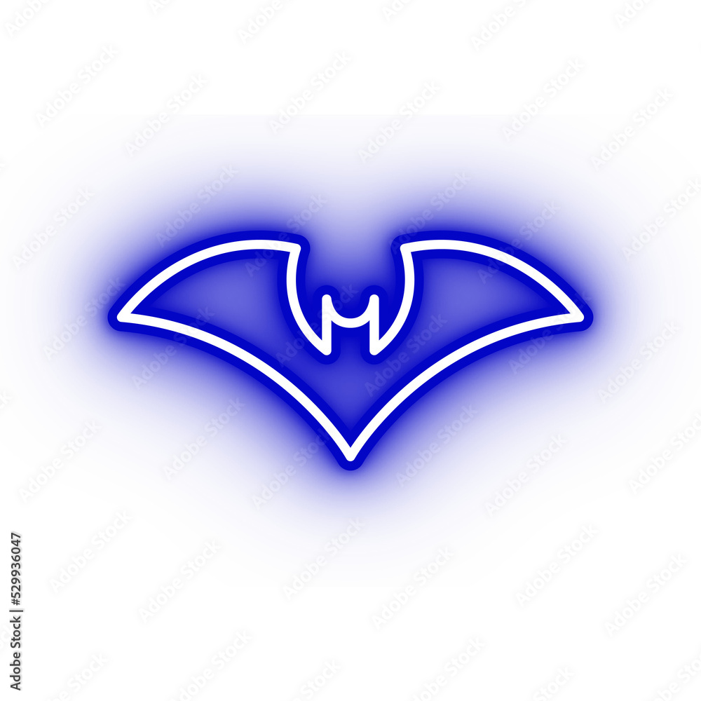 Neon dark blue bat icon, illustration of glowing bat on transparent ...