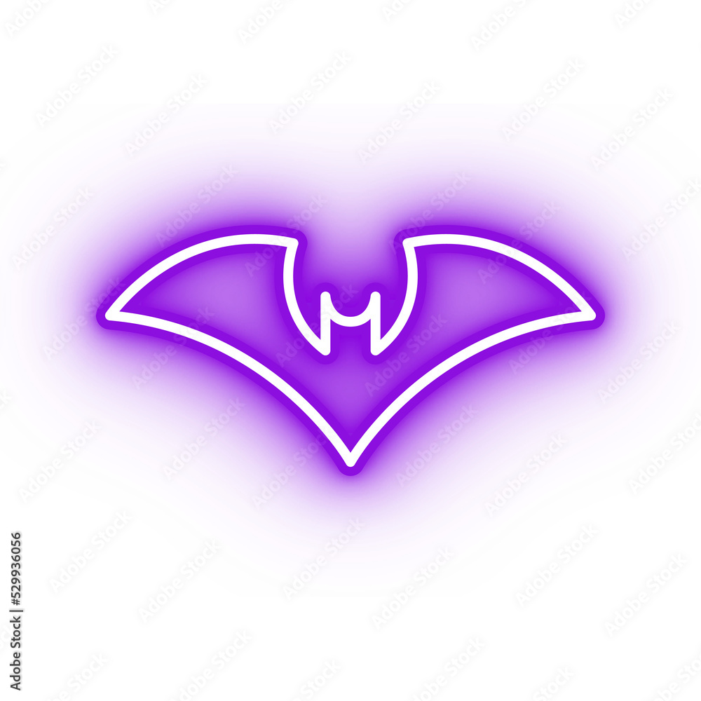 ภาพประกอบสต็อก Neon purple bat icon, illustration of glowing bat on ...