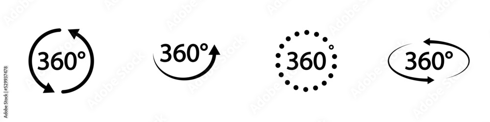 Conjunto de icono de vista de 360 grados. Flechas e indicadores de ...