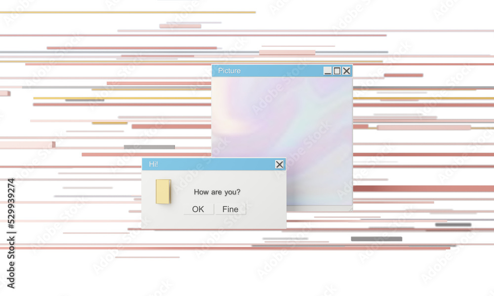 Abstract aesthetic background with 90s style system message windows ...