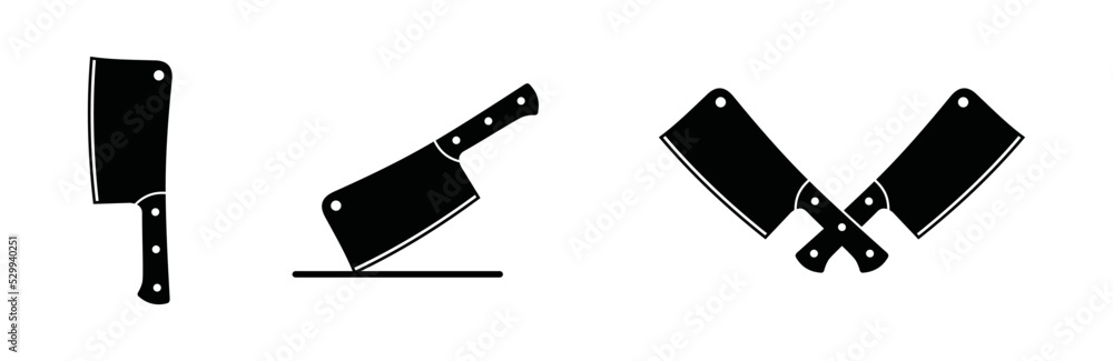 Butcher Knife Silhouette Symbol Icon Vector Cut Of Beef Meat Set Stock Vector Adobe Stock