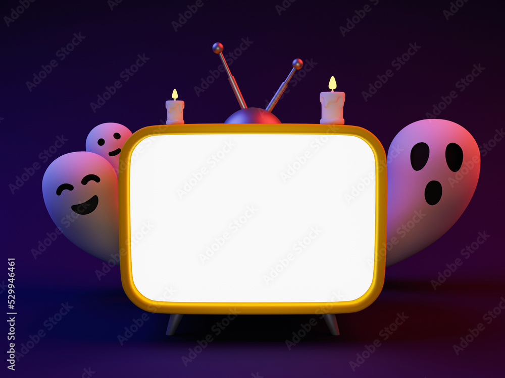 3d minimal horror Halloween theme. Halloween template. blank tv screen ...