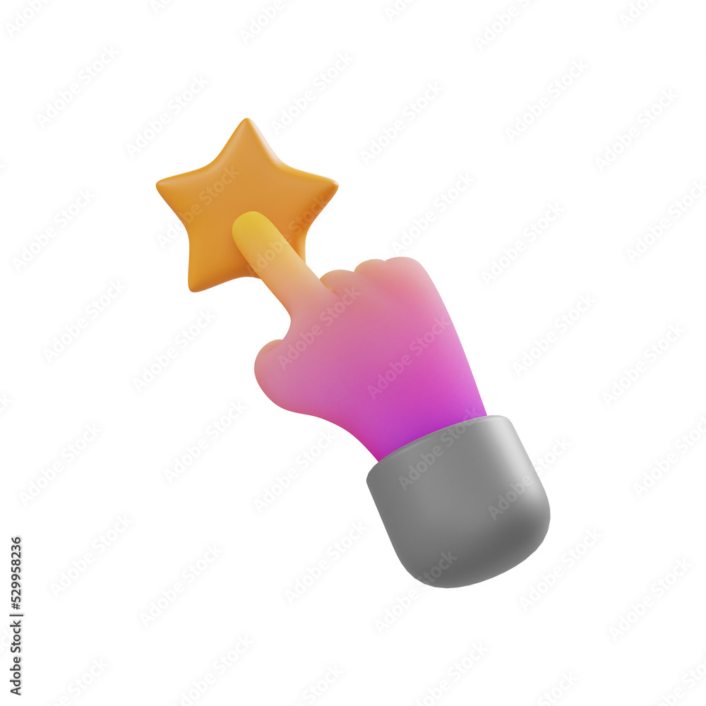 3d cartoon hand pointing, finger pointing to star. 3d illustration ...