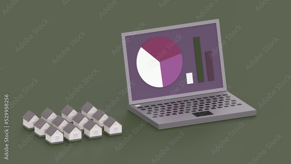 Isometric opened laptop with chart and diagram on a grey background and ...