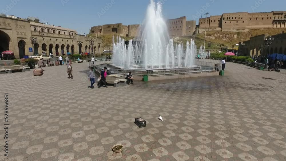 An aerial shot of the city of Erbil showing the ancient Erbil Citadel ...
