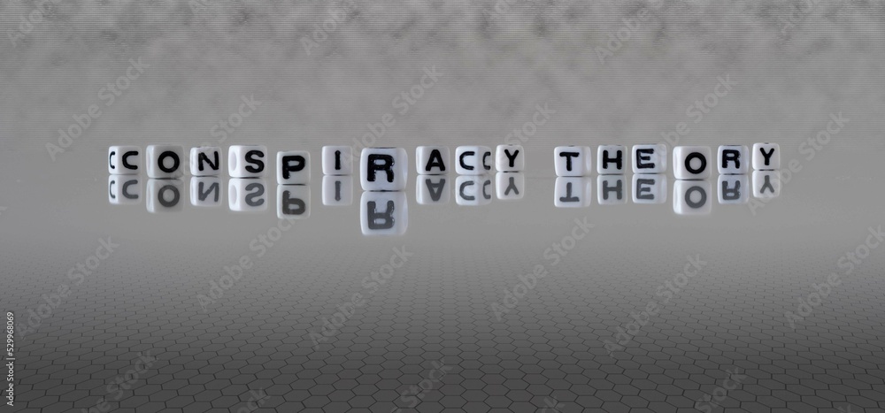 conspiracy theory word or concept represented by black and white letter ...