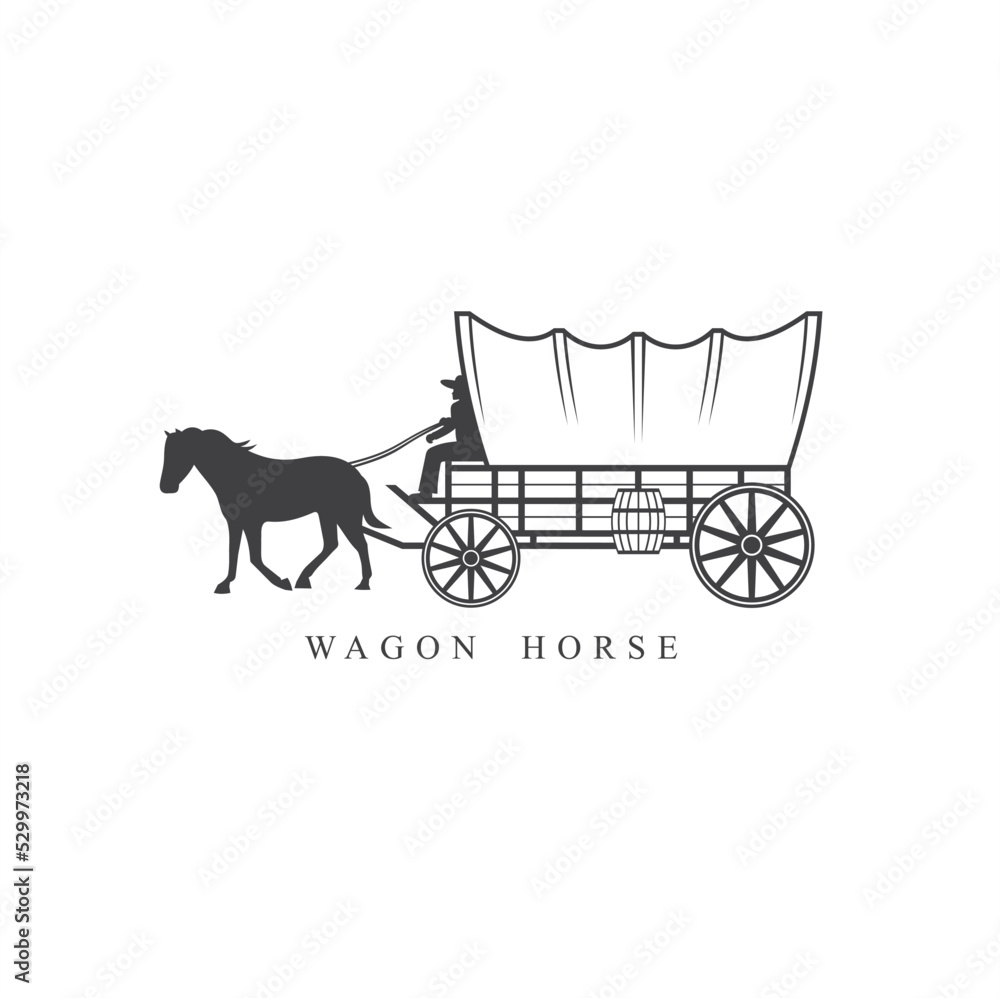 illustration of covered wagon horse cart, wagon western. Stock Vector ...
