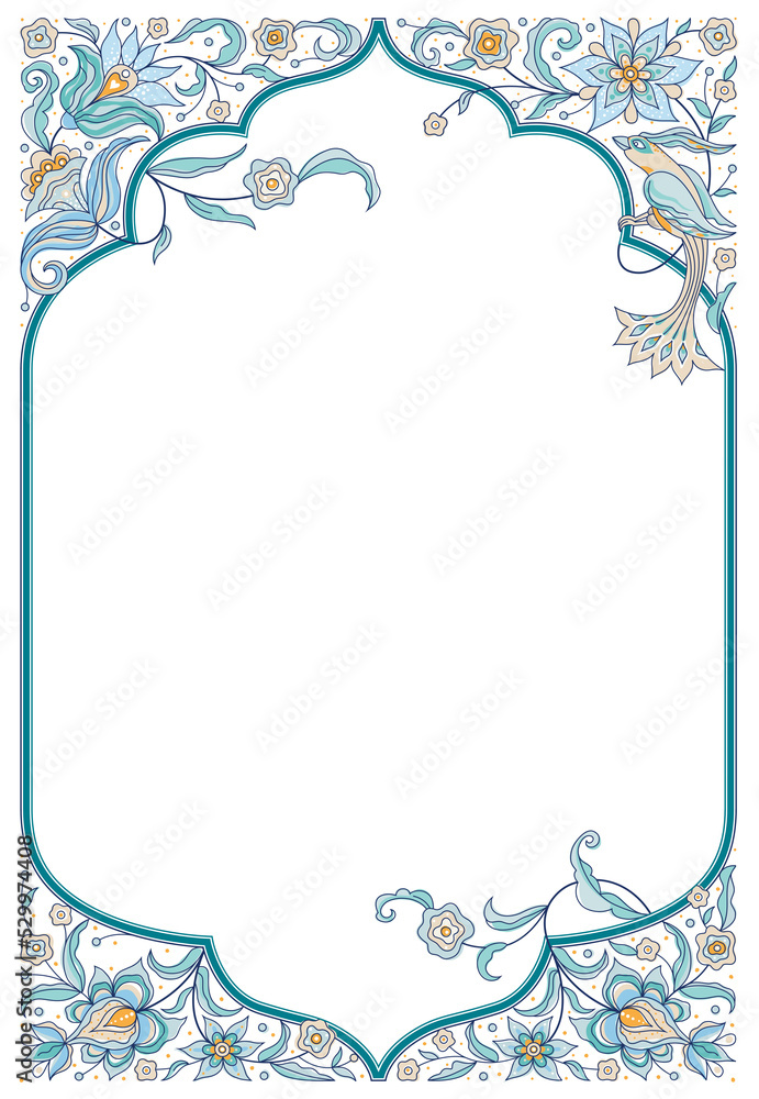 Floral frame, vignette, border, card design template. Premade card ...