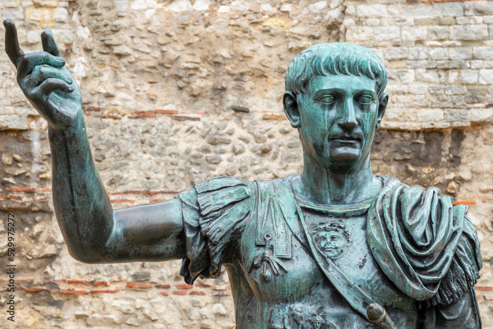 Roman emperor Trajan statue. London, England Stock Photo | Adobe Stock