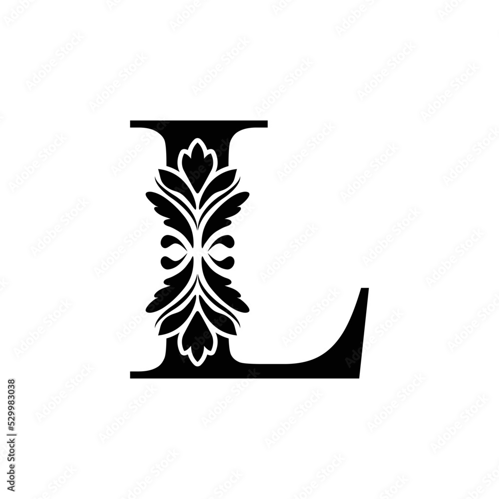 letter L. Black flower alphabet. Beautiful capital letters with shadow ...
