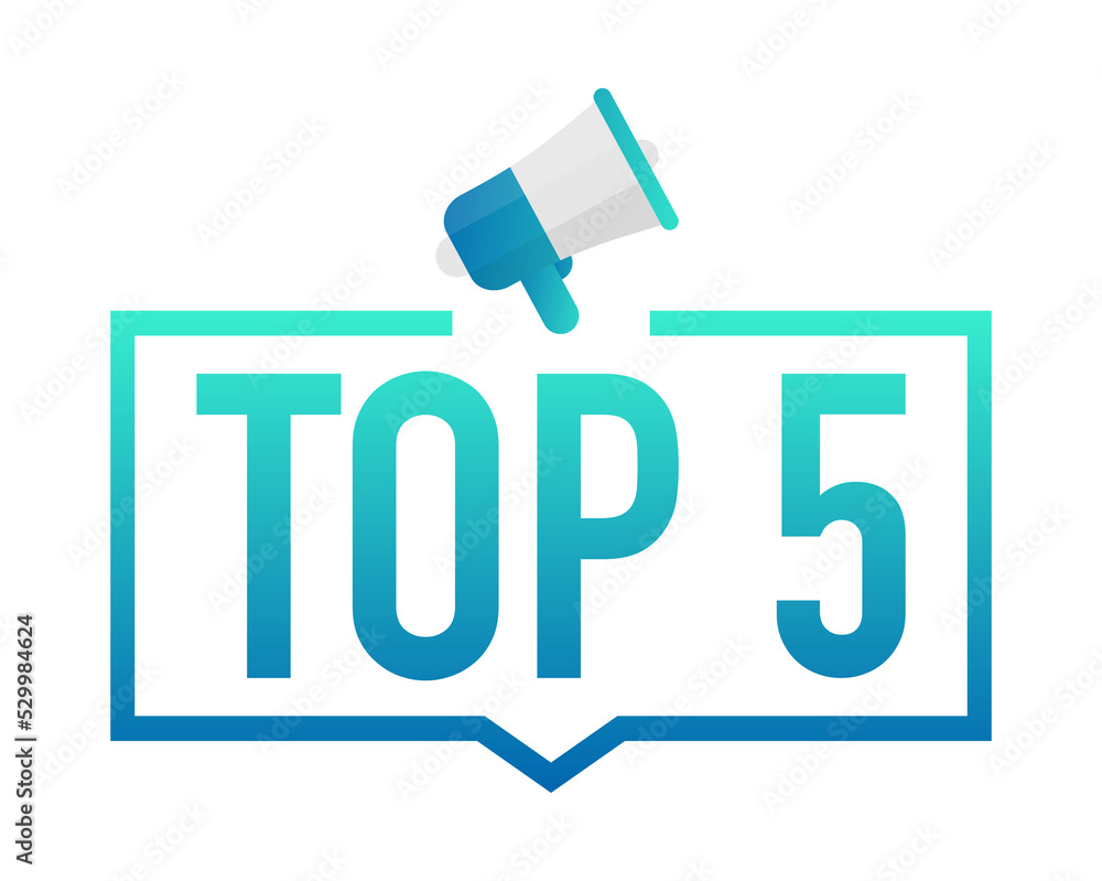 Top 5 - Top Five colorful label on white background. Vector stock ... Top 5 - Top Five colorful label on white background. Vector stock ...