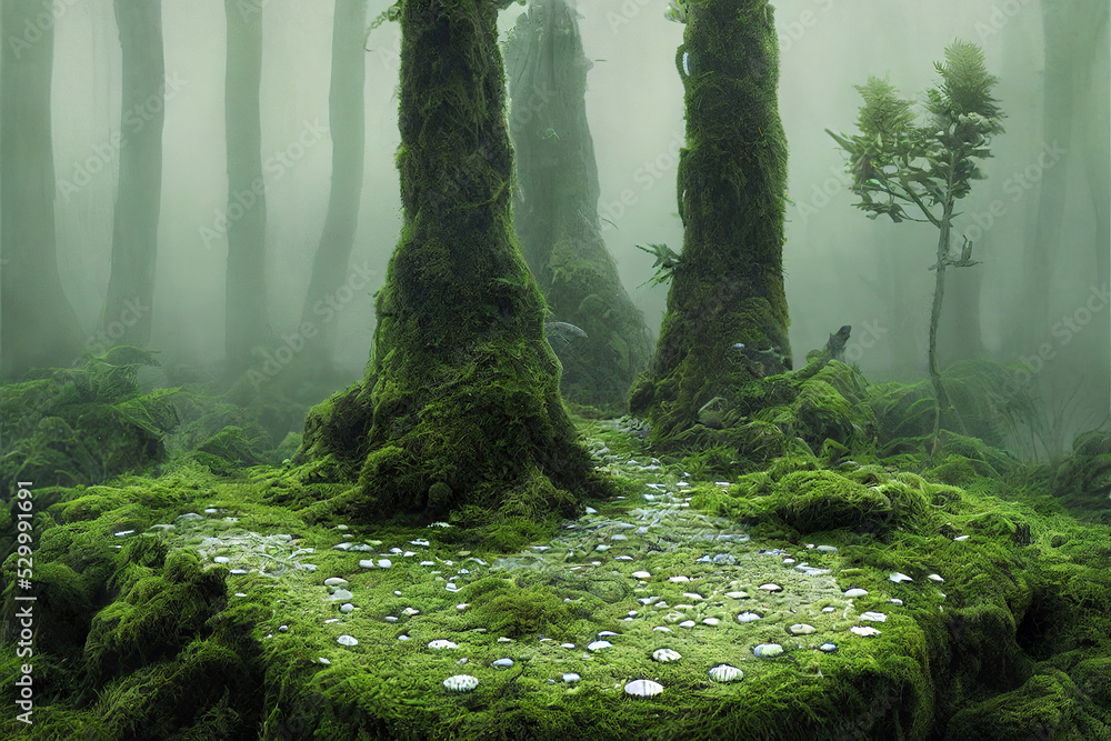 magical mystical fantasy forest, lush green foliage, digital ...