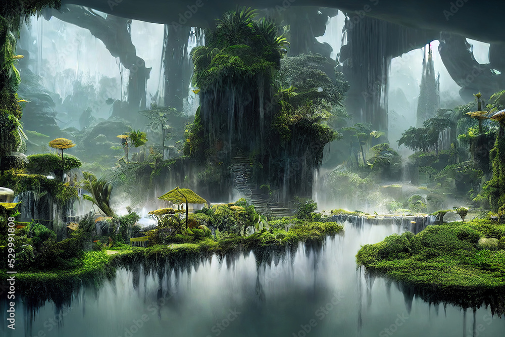 magical mystical fantasy forest, lush green foliage, digital ...