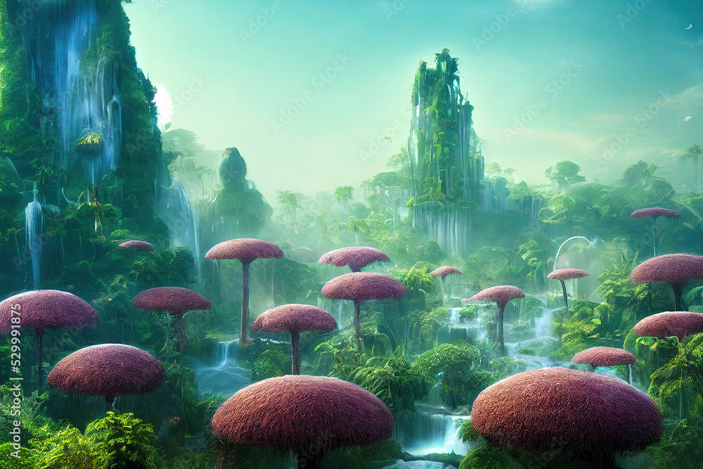 magical mystical fantasy forest, lush green foliage, digital ...