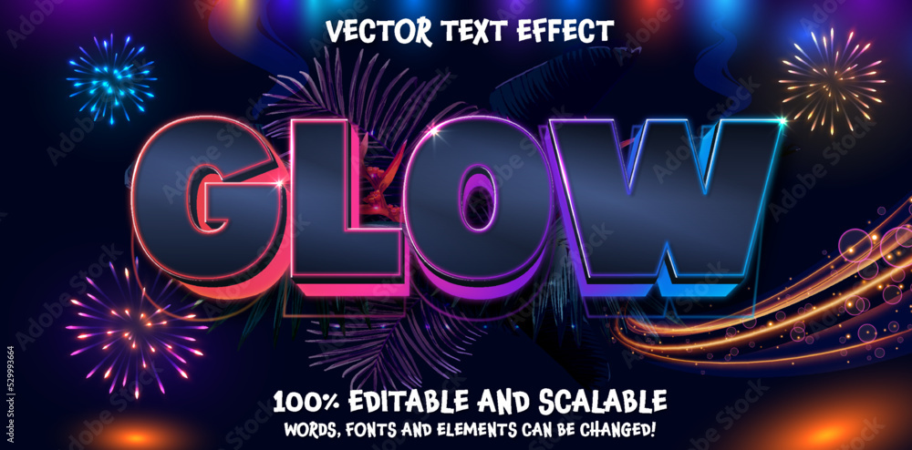 Glowing orange purple blue light background text effect. Editable font ...