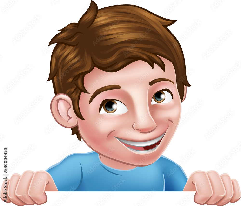 Boy Kid Cartoon Child Character Peeking Over Sign Stock Illustration ...