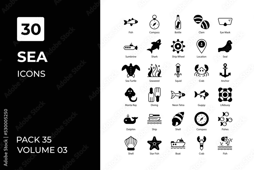 Sea icons collection. Set contains such Icons as fish, green, icon ...