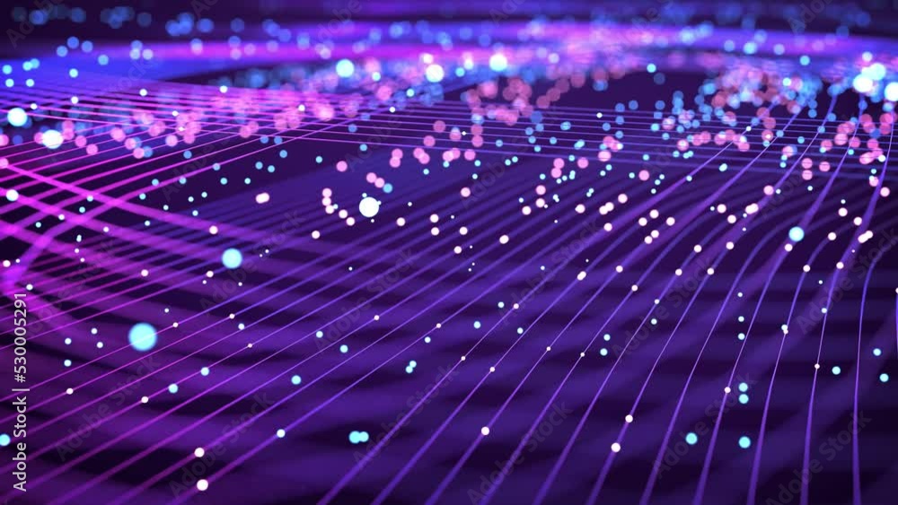 4k particle lines with animated light spheres in abstract space ...