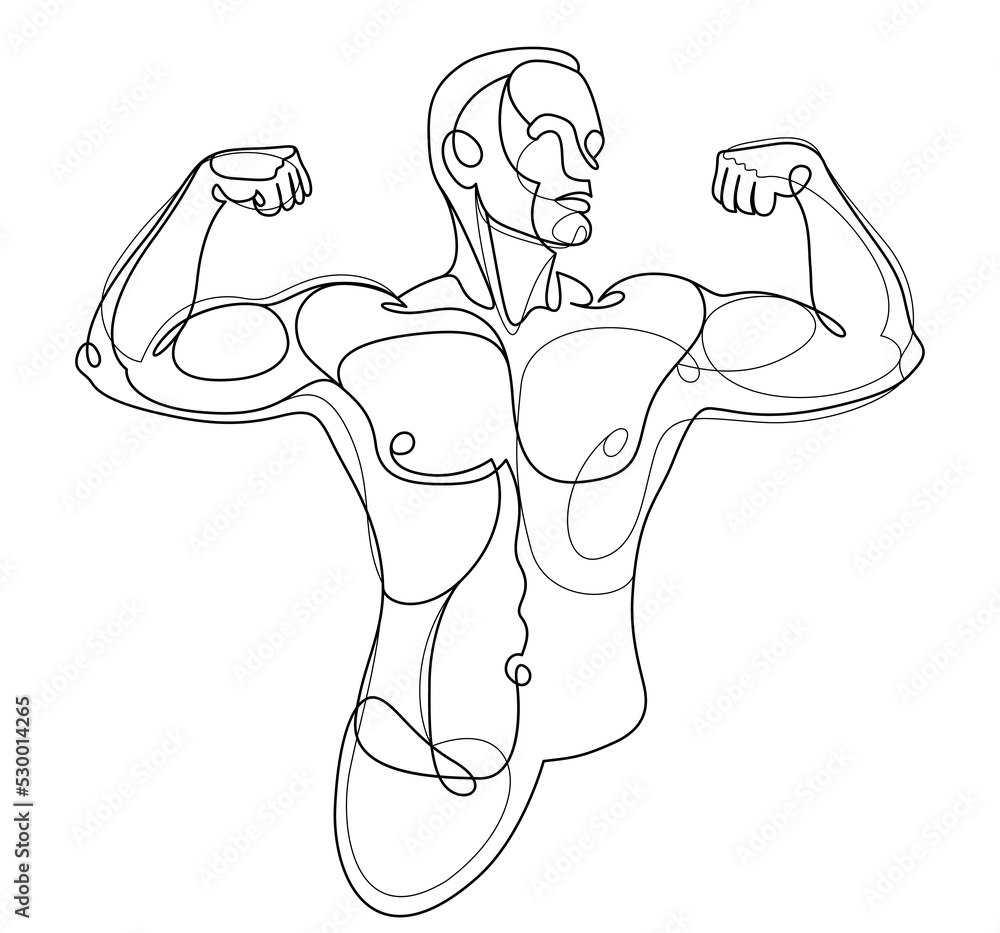 Linear drawing of a perfect body fit model man posing vector ...