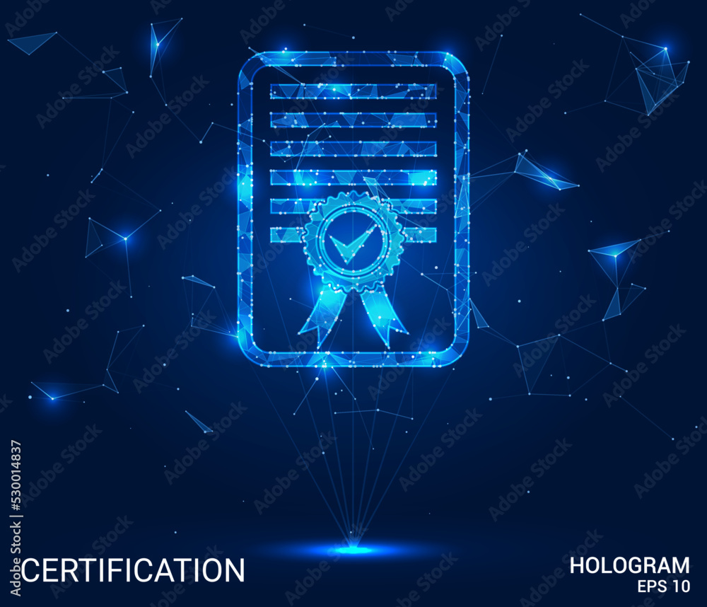 Hologram certificate. The certificate consists of polygons, triangles of points and lines ...