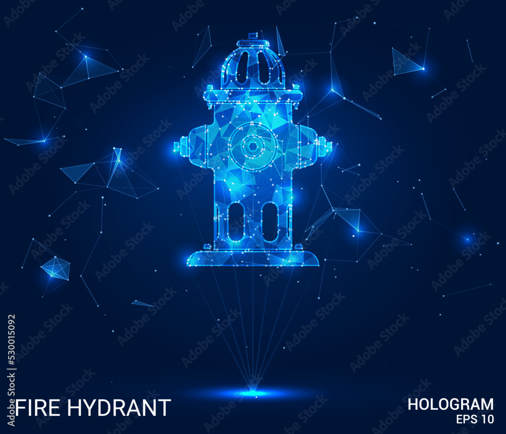 A hologram of a fire hydrant. A fire hydrant made of polygons ...