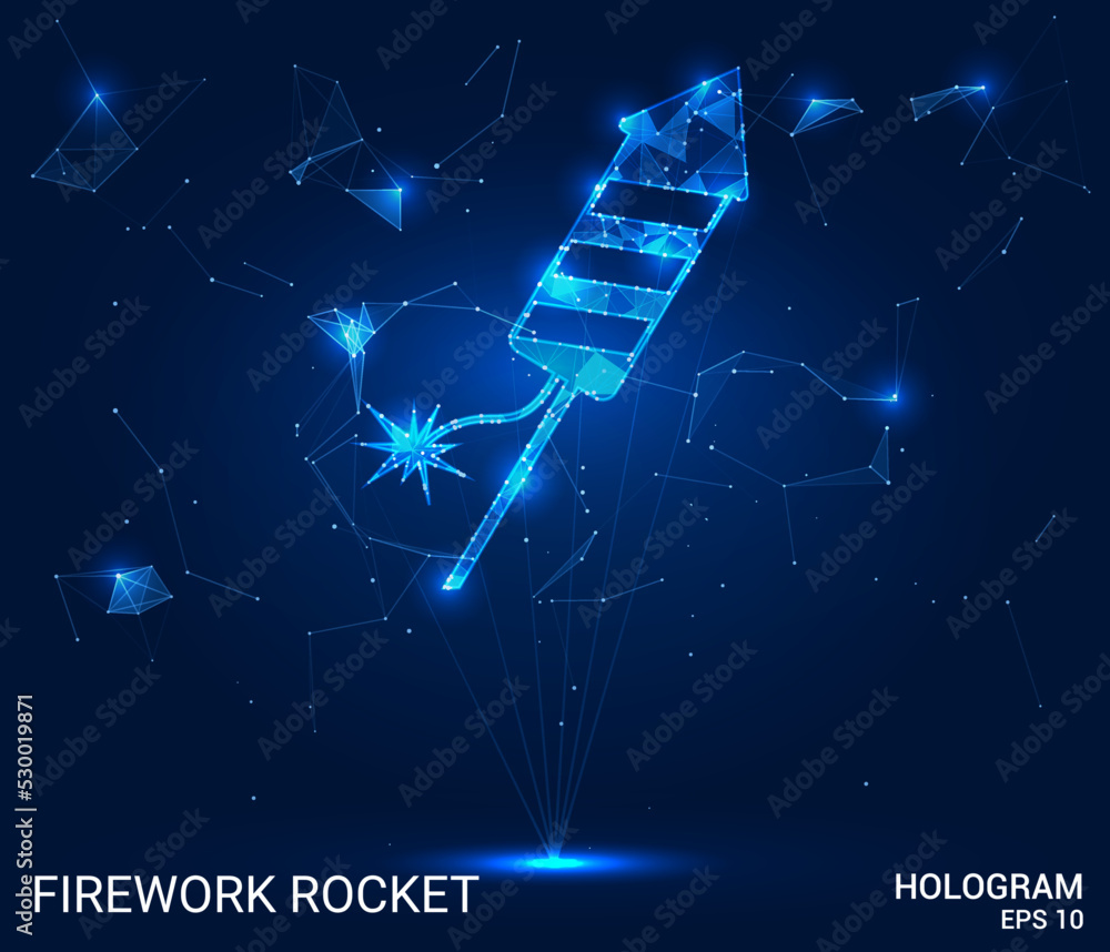 Stockvector A hologram of a fireworks rocket. A fireworks rocket made ...