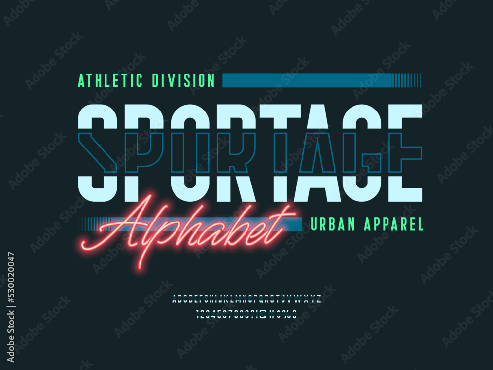 sports style alphabet design with uppercase, numbers and symbols Stock ...