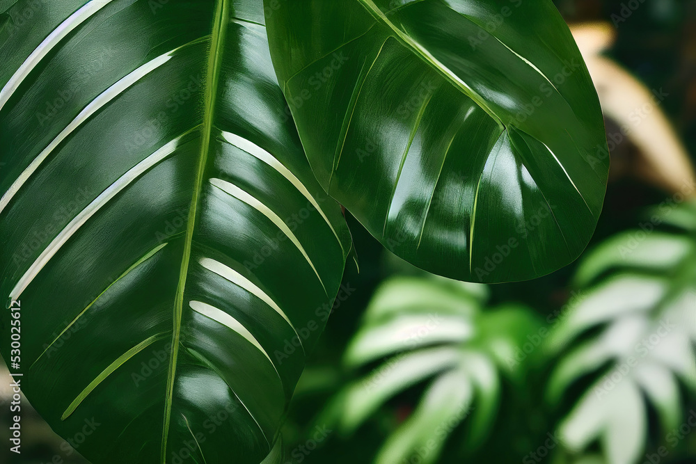 green nature monsterra plant background, 3d render, 3d illustration ...