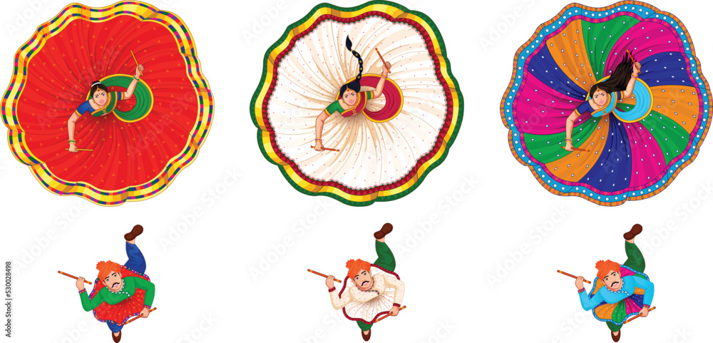 Dancing Dandiya couple at Navratri, Happy Durga Puja and Dussehra Stock ...