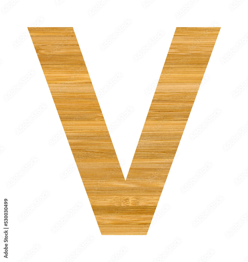 Big letter V used in English alphabet, letter V cut from wooden bamboo ...