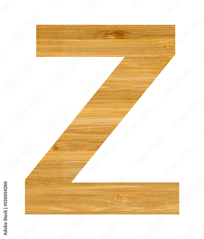 Big letter Z used in English alphabet, letter Z cut from wooden bamboo ...