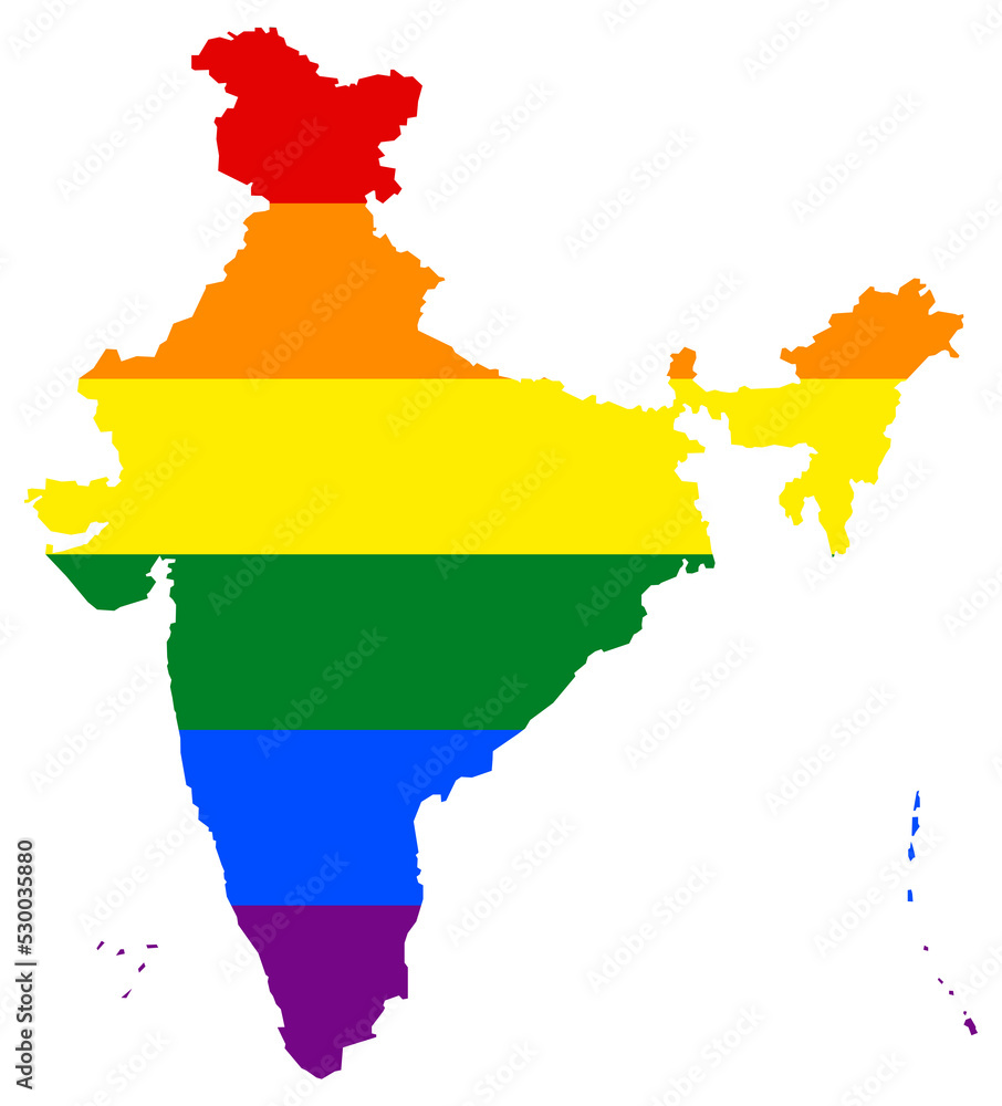India map with pride rainbow LGBT flag colors Stock Illustration ...
