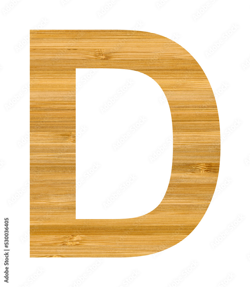 Big letter D used in English alphabet, letter D cut from wooden bamboo ...