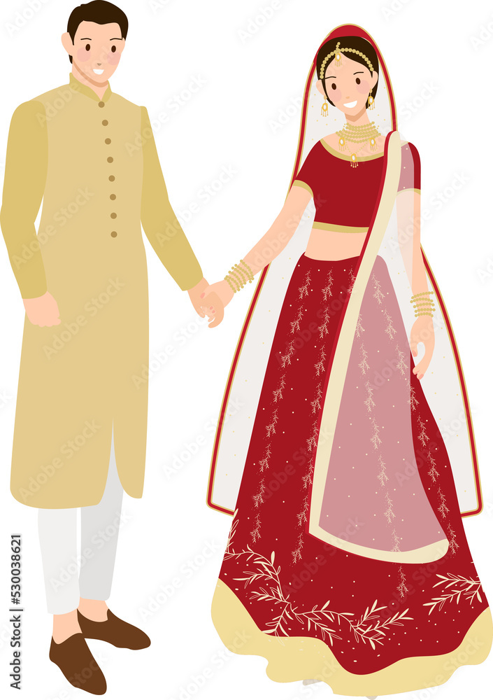 beautiful Indian couple bride and groom in traditional wedding sari ...