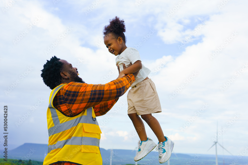 Portrait happiness family daddy and his baby girl hang out together at ...