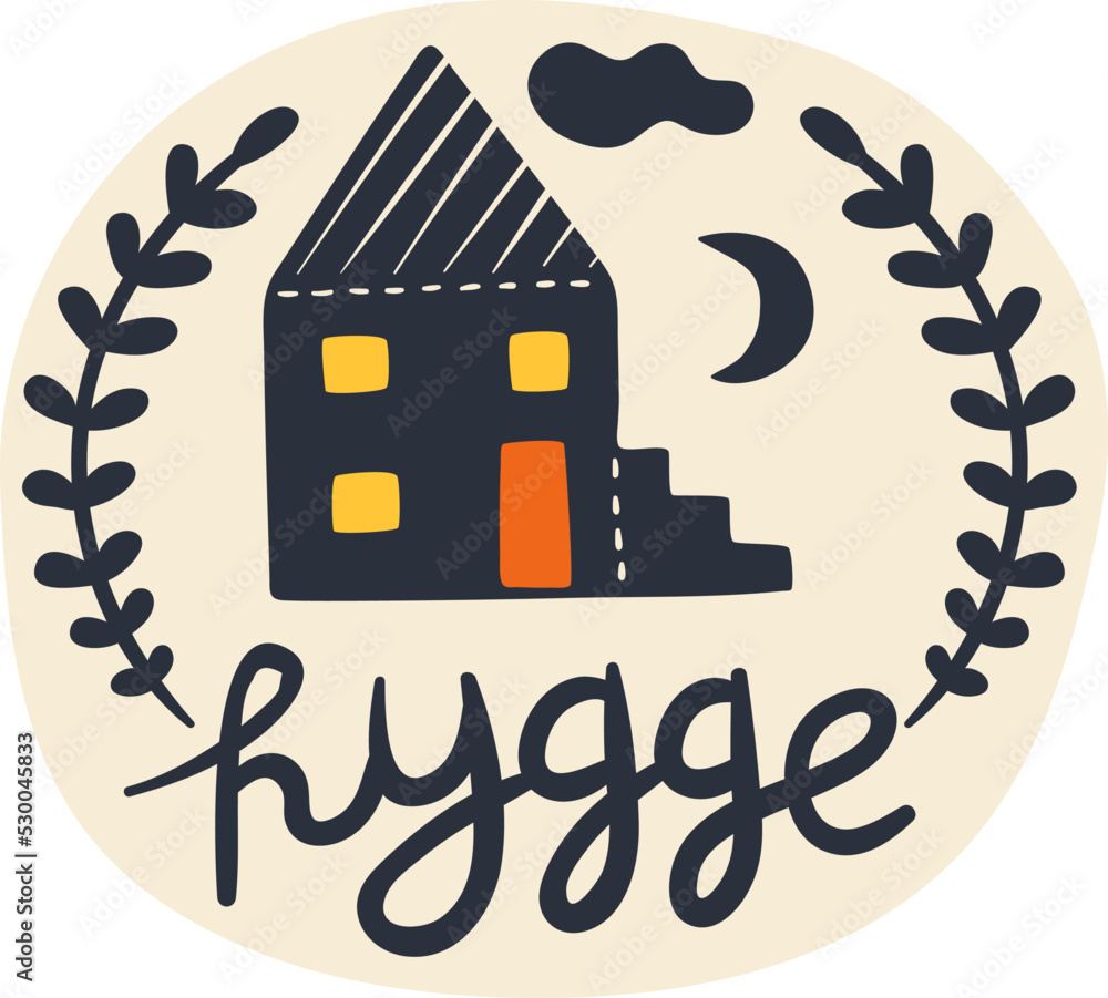 House lettering sticker. Hygge home. Cozy residential building with ...