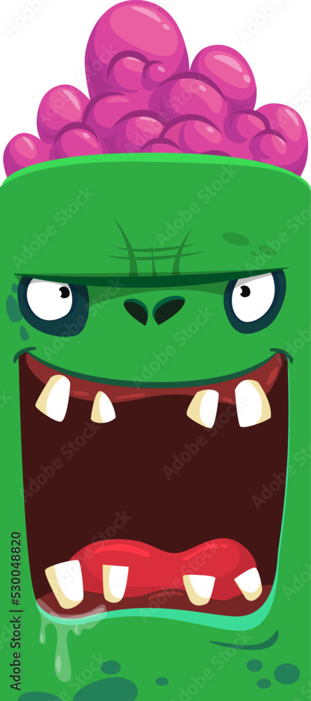 Cartoon angry zombie face avatar. Halloween vector illustration of ...