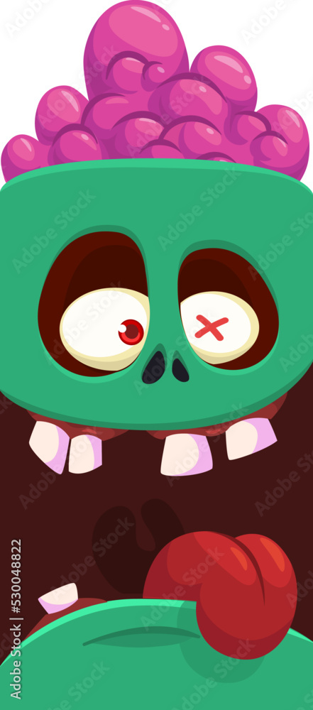 Cartoon angry zombie face avatar. Halloween vector illustration of ...