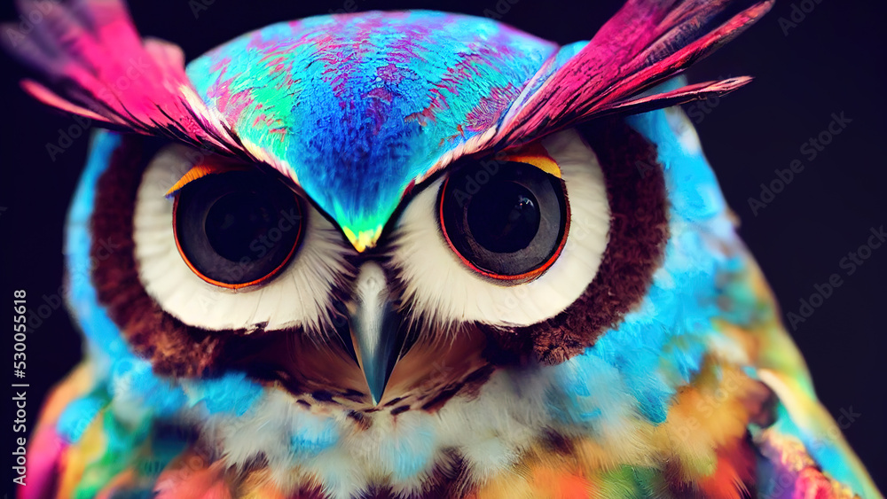 Stylized rainbow owl, portrait. Сartoon style owl. Poster and Wall Art ...