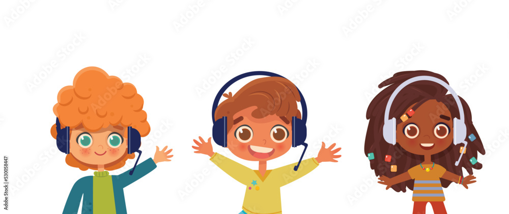 Happy children Call center agents avatars collection set. Call center ...
