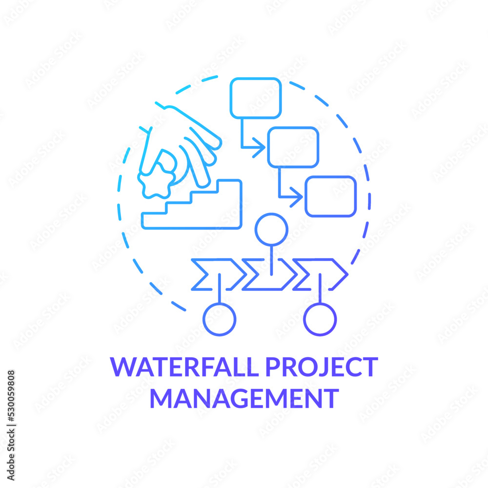 Waterfall project management blue gradient concept icon. Consistent ...